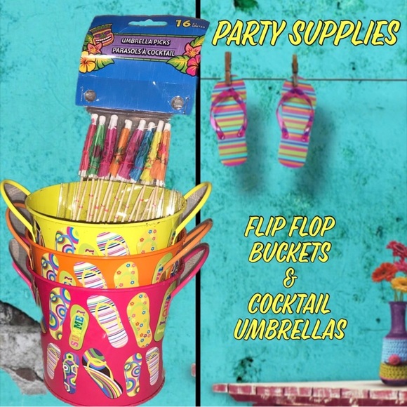 Party Supplies | Sale Metal Party Pails And Cocktail Umbrellas Beach ...